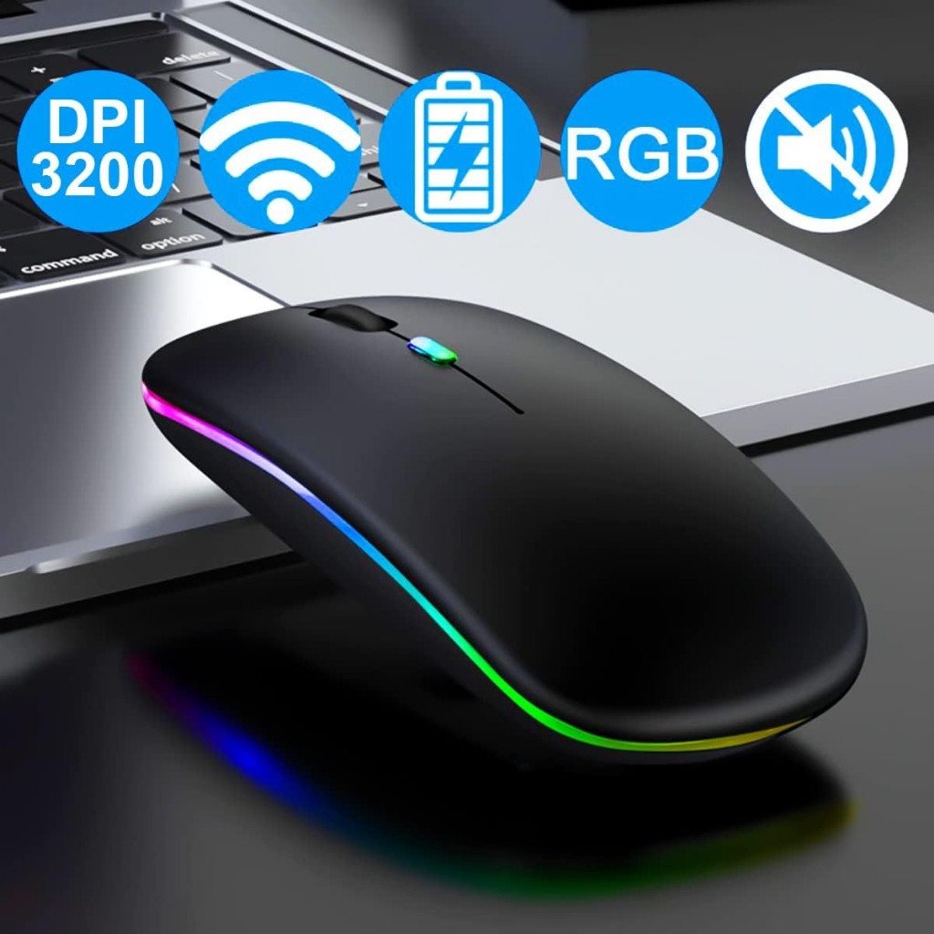Mouse Sem Fio Recarregável Led Rgb 2,4GHz Ultra Slim - Eletro Promo